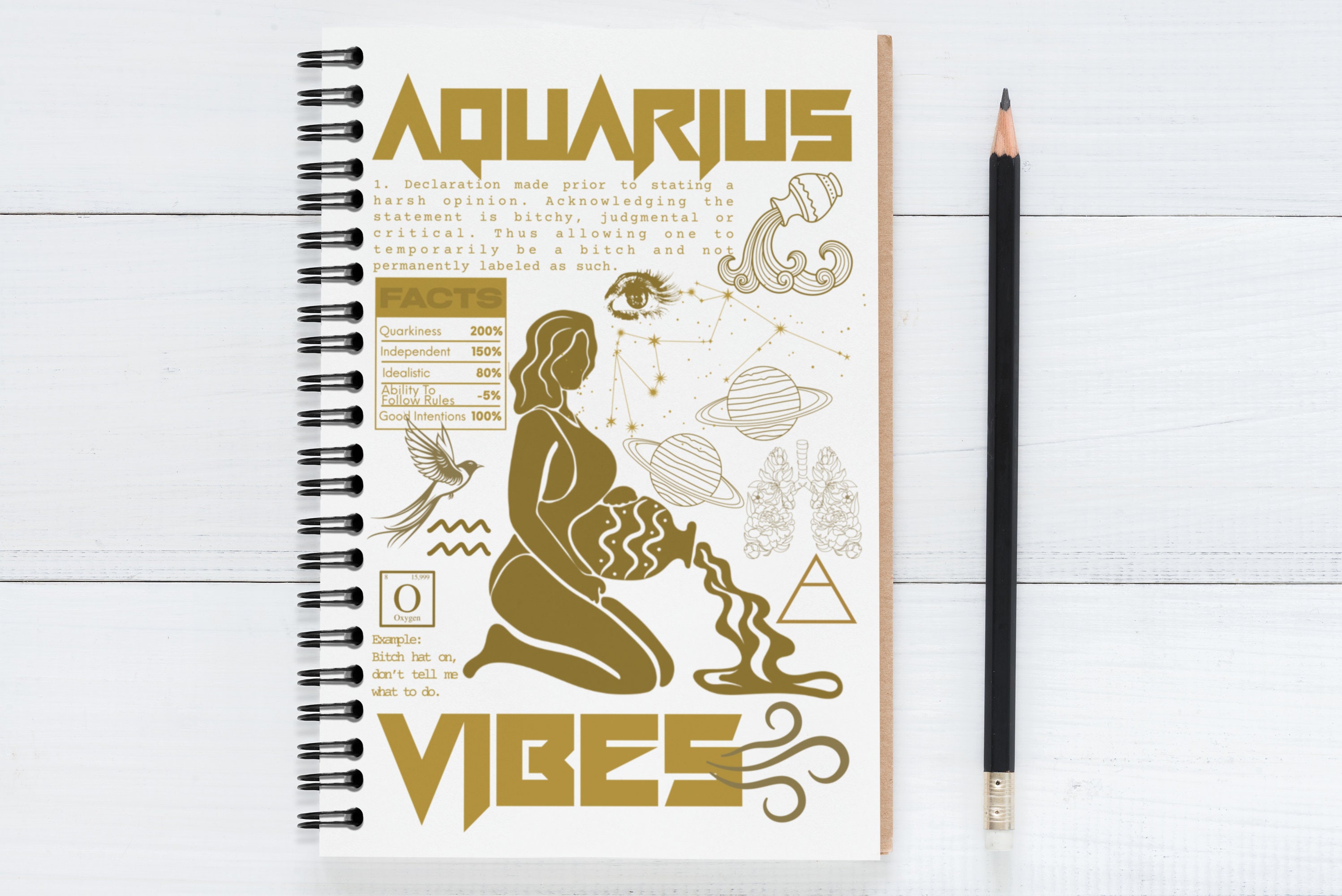 Aquarius Zodiac Notebook, Star Sign Notebook, Zodiac Journal, Star Sign ...