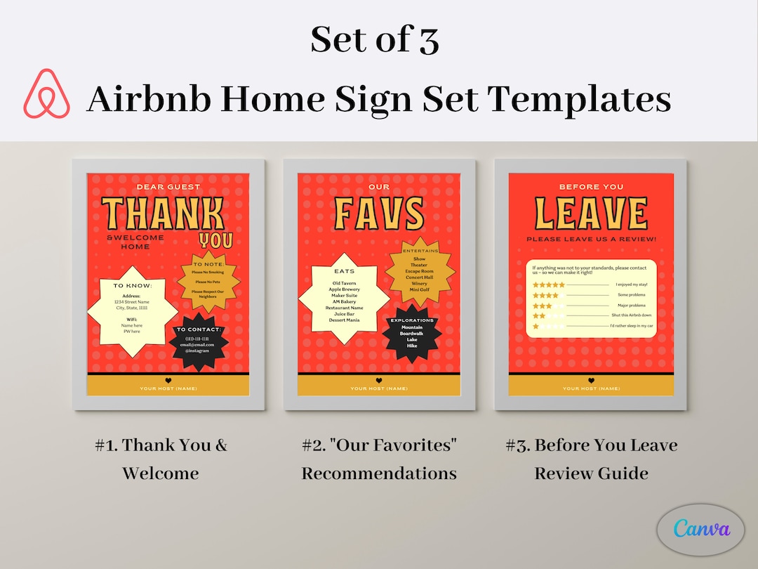 RED COMIC Editable Airbnb Sign Templates (welcome/thank You, Our ...