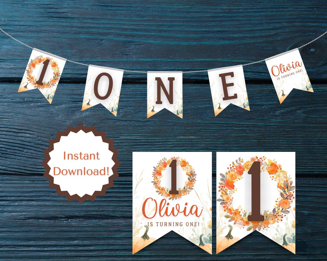 Fall First Birthday Bunting Canva Template Customize for a - Etsy