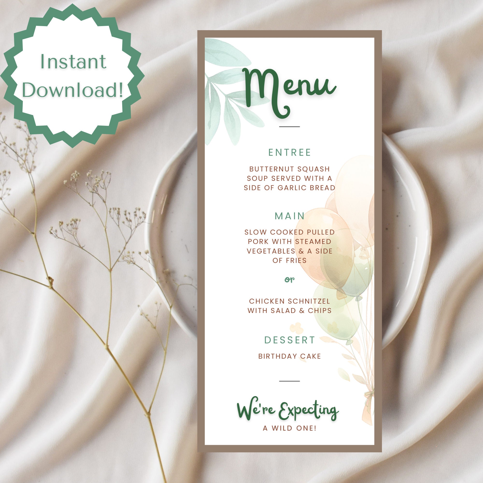 Jungle Safari Baby Food Menu Canva Template Instant - Etsy