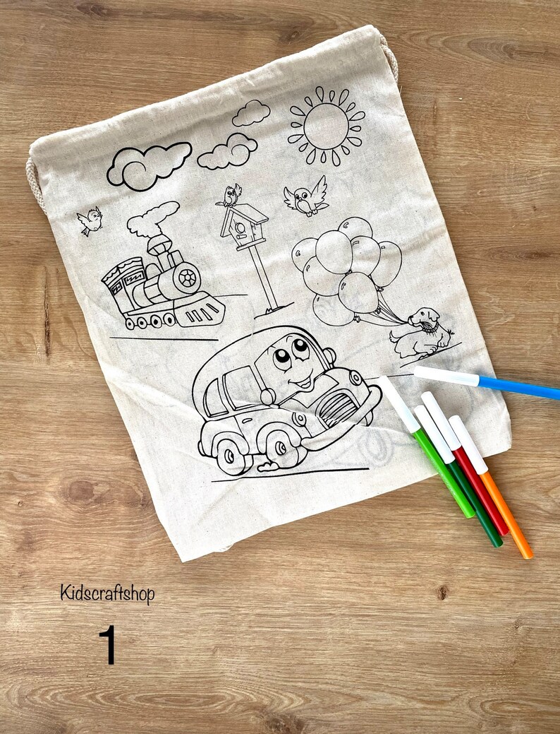 Kids Coloring Tote Bag/craft Activity/colour Your Own Canvas Bag/tore ...