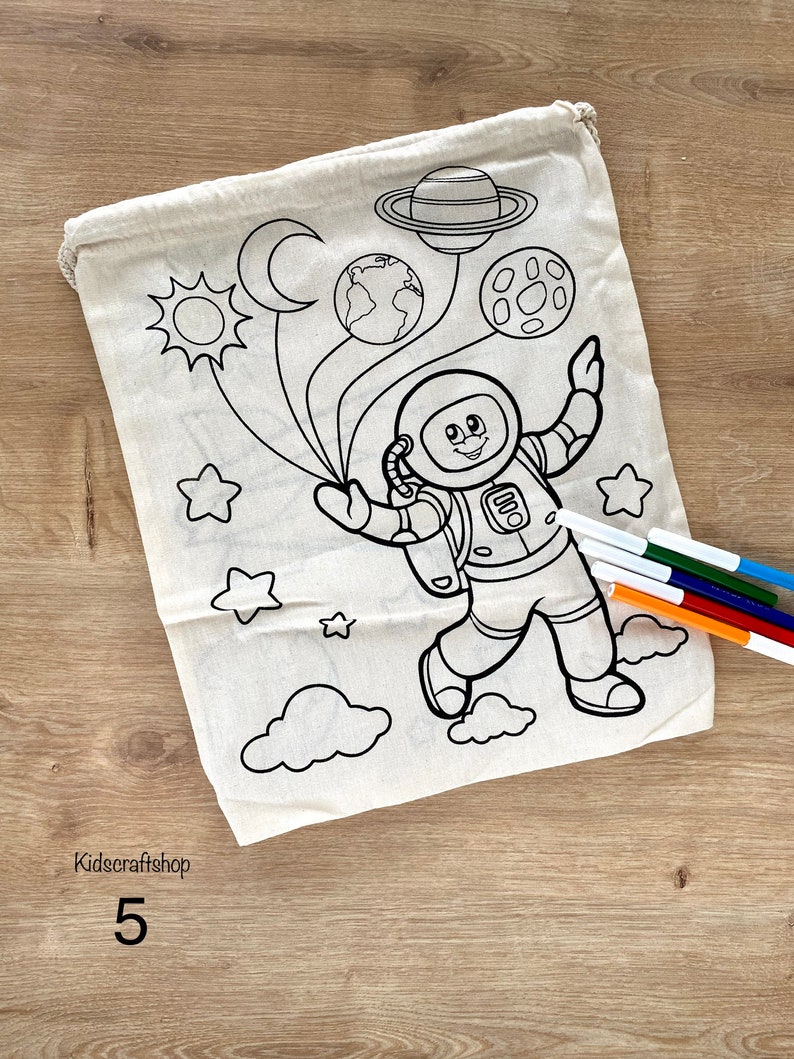 Kids Coloring Tote Bag/craft Activity/colour Your Own Canvas Bag/tore ...