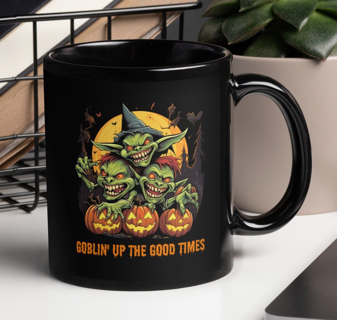 Goblin Halloween Mug, Funny Spooky Gift, Black Glossy Ceramic - Etsy