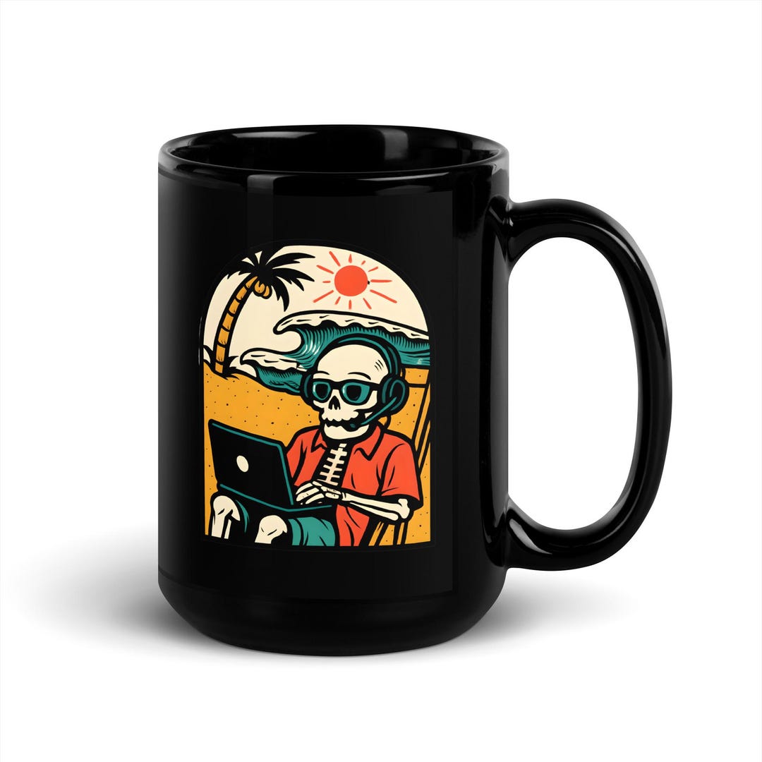 Funny Remote Work Skeleton Mug – Beach Vibes Coffee Cup - Etsy
