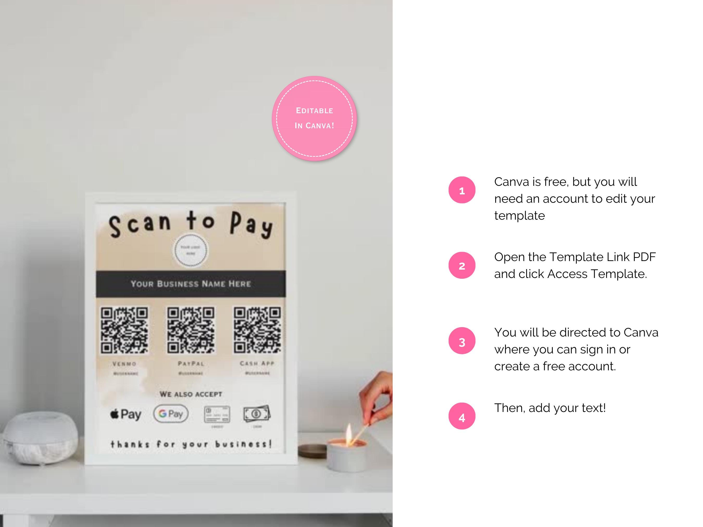 Scan to Pay, Editable Scan to Pay, QR Code Payment Template, Editable ...