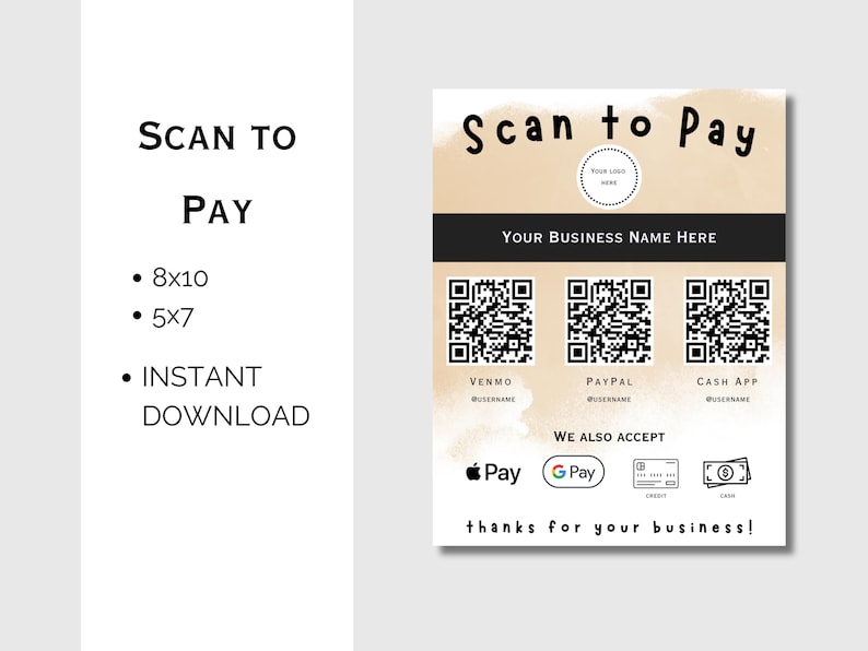 Scan to Pay, Editable Scan to Pay, QR Code Payment Template, Editable ...