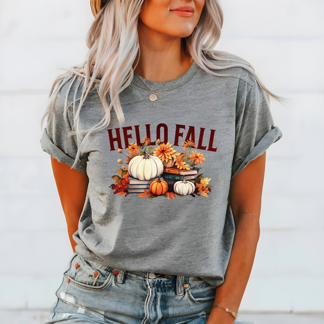 Hello Fall Shirt, Autumn Shirt, Librarian Shirt, Pumpkin Shirt, Fall ...