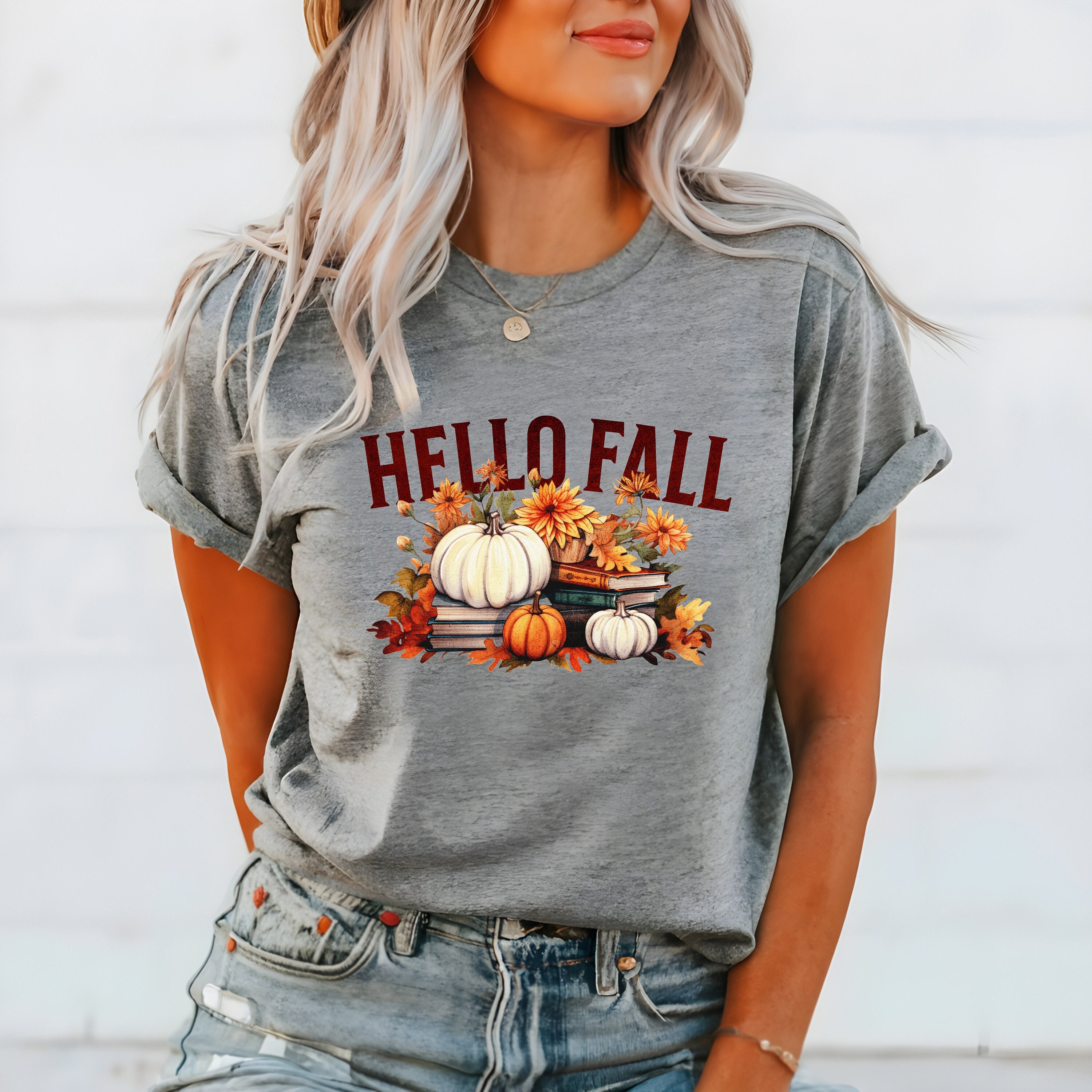 Hello Fall Shirt, Autumn Shirt, Librarian Shirt, Pumpkin Shirt, Fall ...