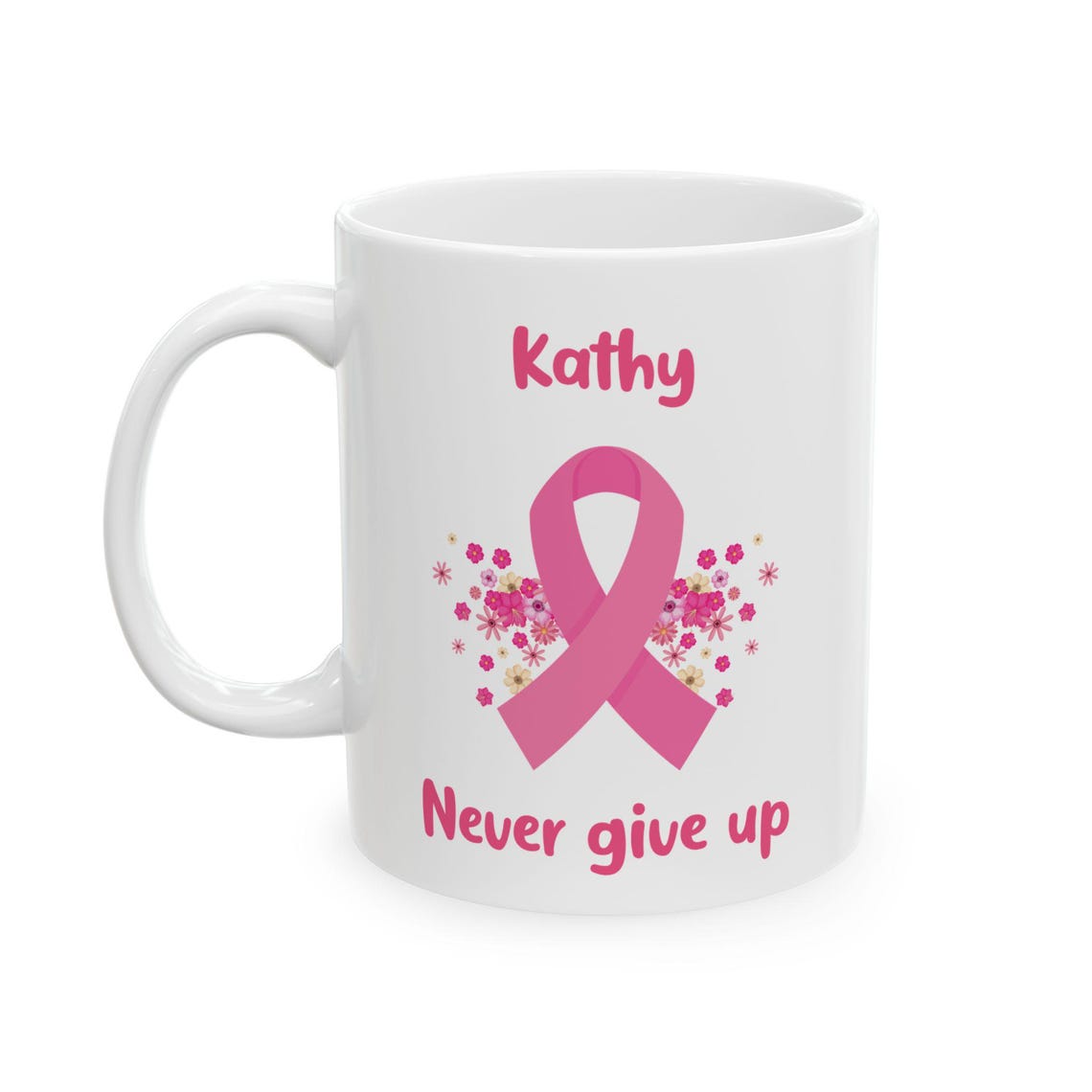 Never Give up Mug, Breast Cancer Mug, Personalized Mug, Awareness Mug ...