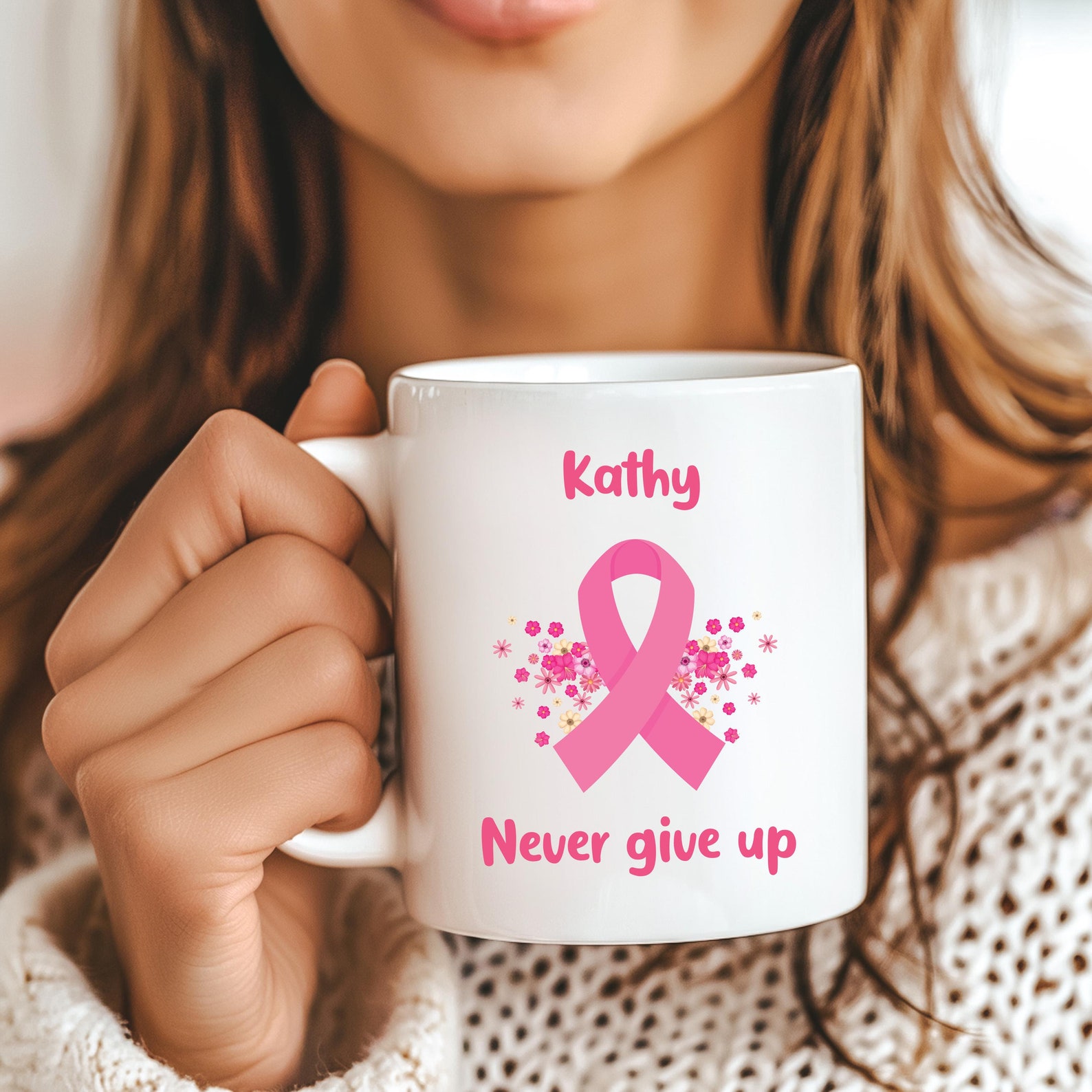 Never Give up Mug, Breast Cancer Mug, Personalized Mug, Awareness Mug ...