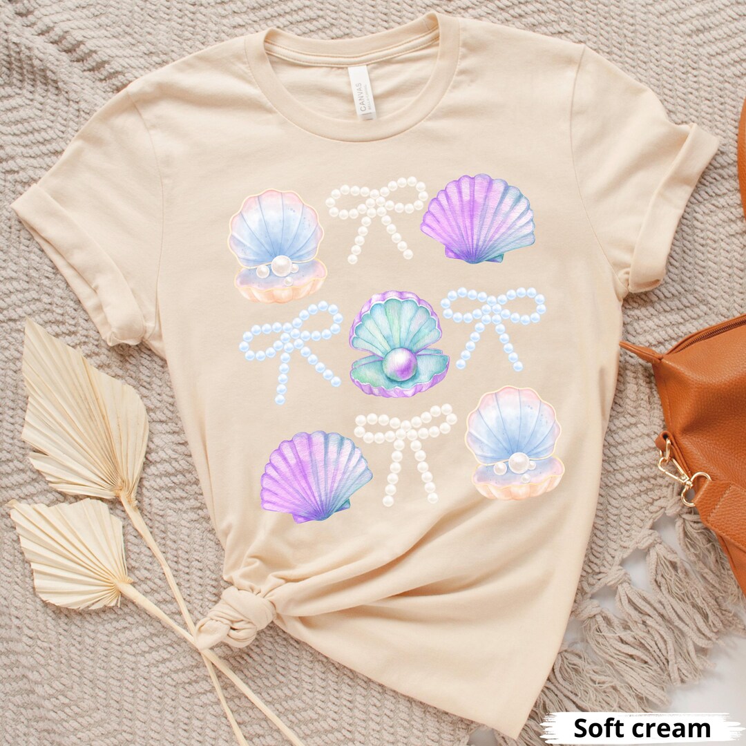 Seashell Coquette Pearl Shirt: Coastal Beach Vibes Tee - Etsy