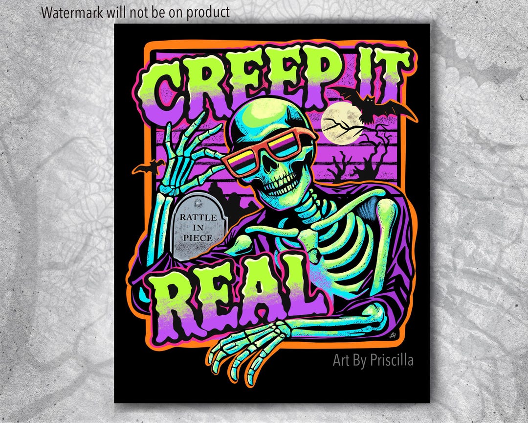 Retro Cool Skeleton - Creep It Real Art Print 12x10 Inch Halloween ...