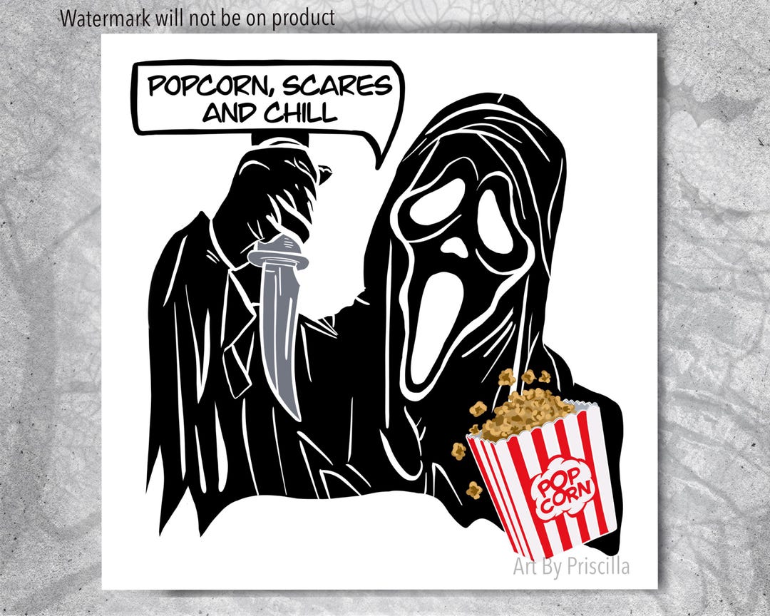 Funny Scream Ghost Face Art Print 8x8inch popcorn, Scares, and Chill - Etsy