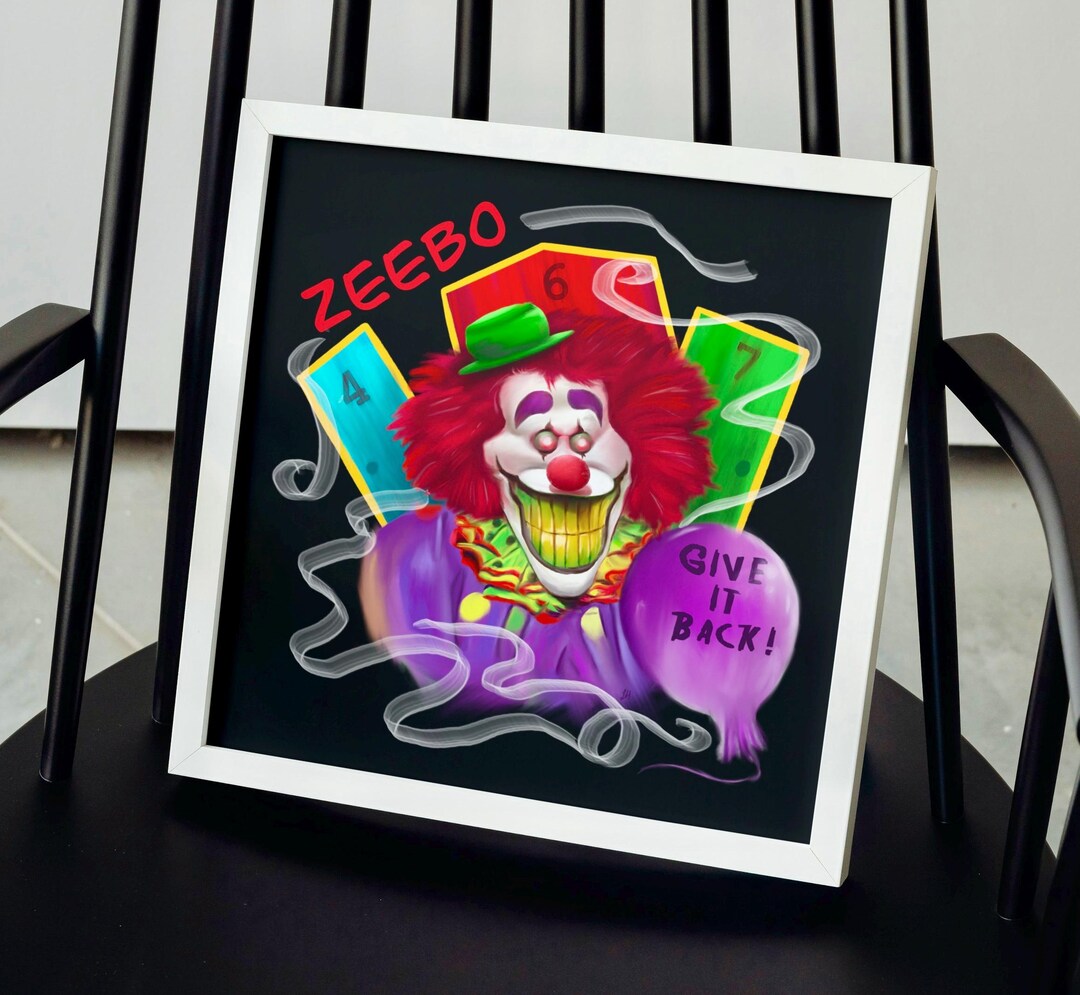 Zeebo the Clown Art Print, Creepy Clown Wall Art, 90s Nostalgia | Are ...