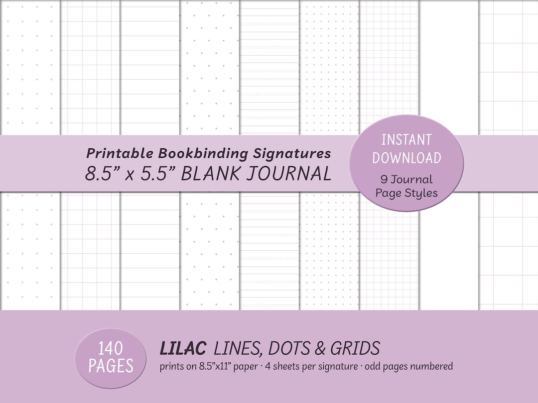 Printable 8.5x5.5 Journal Book Binding Signatures 140 Pages With Lilac ...