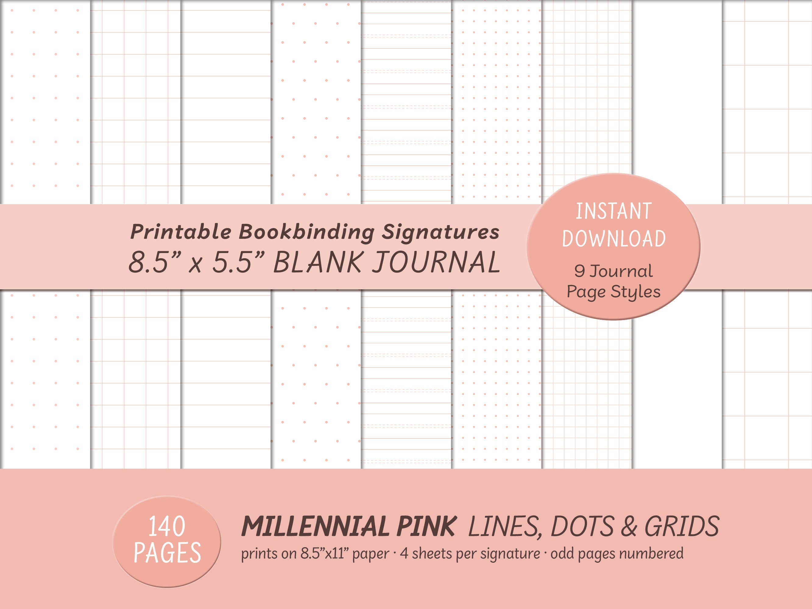 Printable 8.5x5.5 Journal Book Binding Signatures 140 Pages With ...
