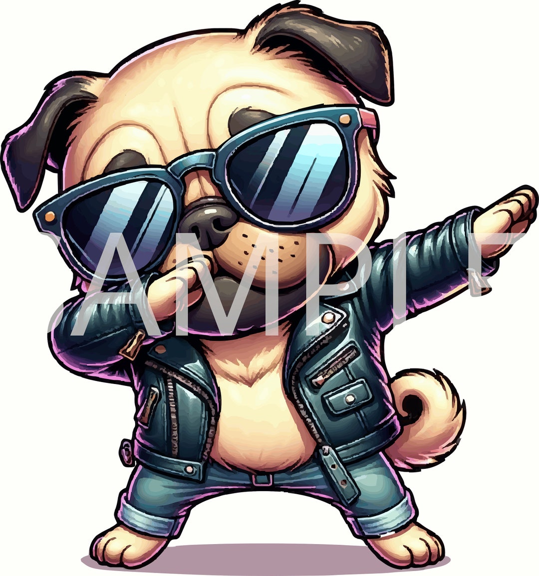 Dabbing Pug, SVG, PNG File, Dabbing Pug in Leather Jacket and Shades ...