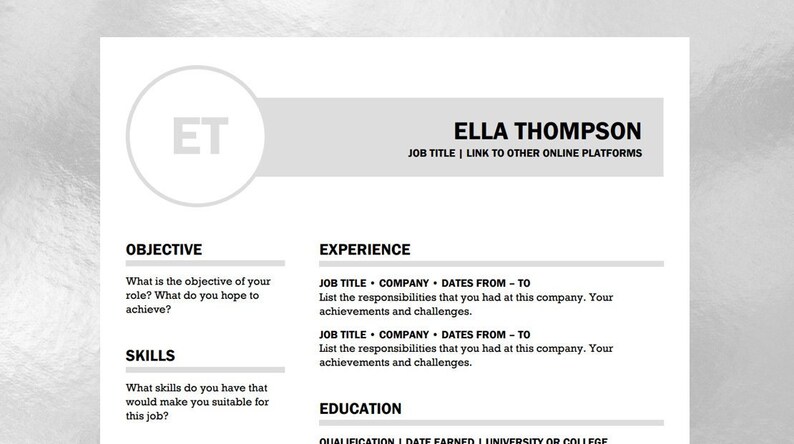 Resume Template - Etsy
