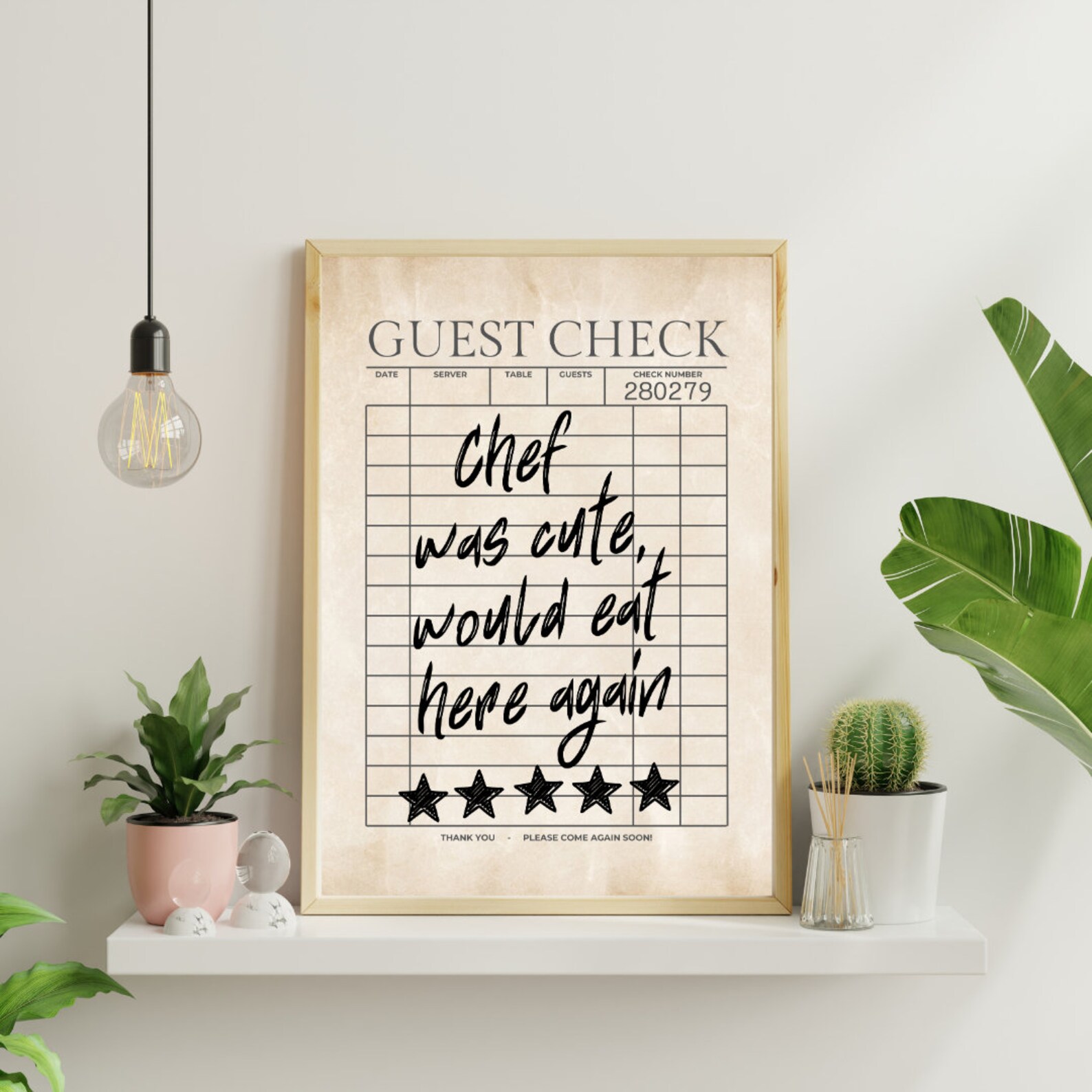 Cute Kitchen Poster "chef Was Cute" on Vintage Look Guest Check ...