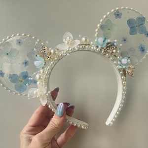 Ice Blue Flower Resin Mouse Ears Crown Headband, Womens Princess Ears ...