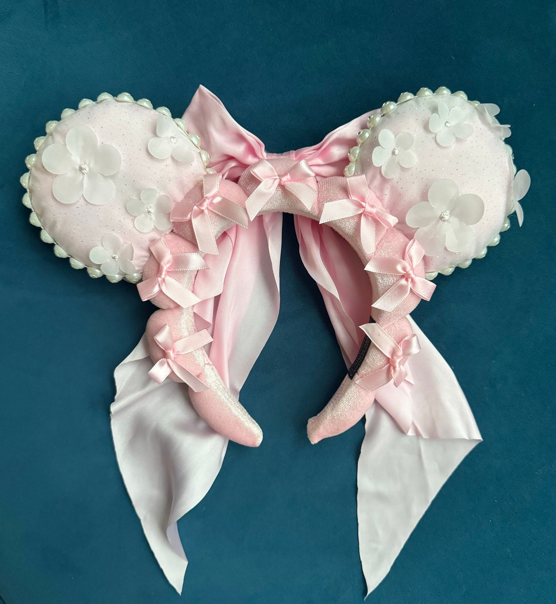 Pink Coquette Mouse Ears, Back Bow Padded Headband Princess Mouse Ears ...