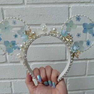 Ice Blue Flower Resin Mouse Ears Crown Headband, Womens Princess Ears ...