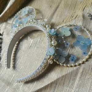 Ice Blue Flower Resin Mouse Ears Crown Headband, Womens Princess Ears ...