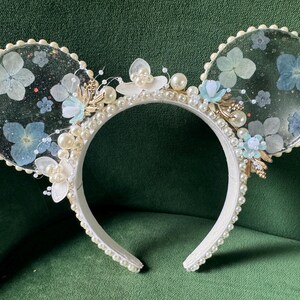 Ice Blue Flower Resin Mouse Ears Crown Headband, Womens Princess Ears ...