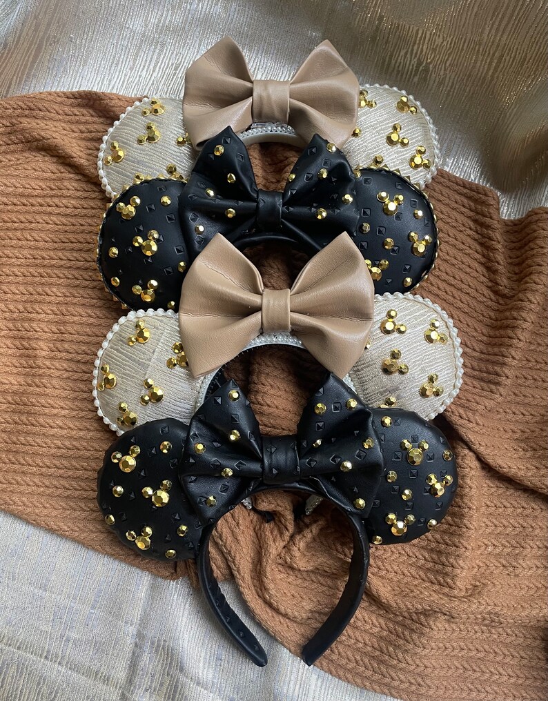 The Neutral Pearl Leather & Pearl Mouse Ears Headband in Beige - Etsy