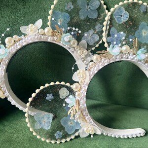 Ice Blue Flower Resin Mouse Ears Crown Headband, Womens Princess Ears ...