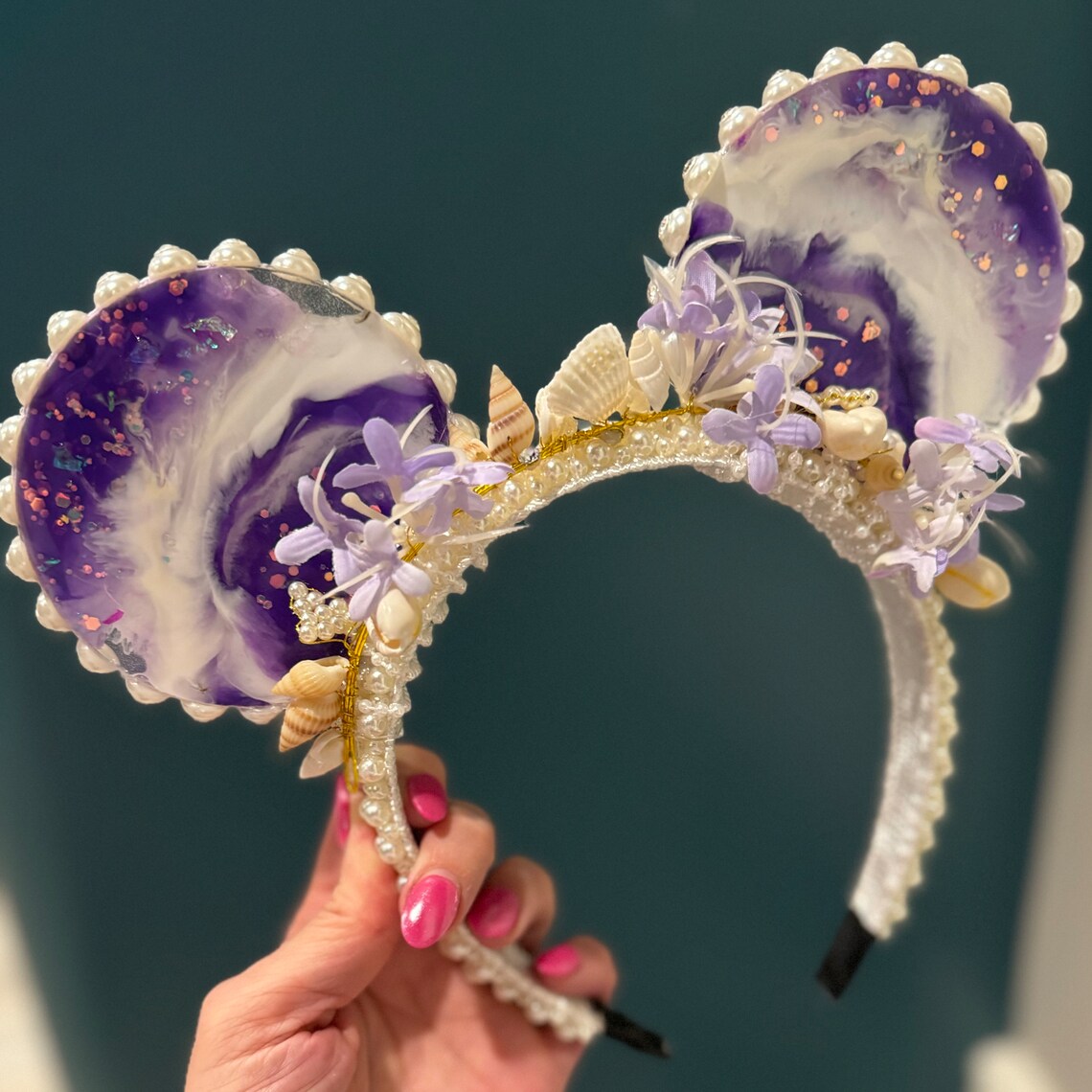 Purple Agate Mermaid Mouse Ears, Ocean Resin Mouse Ears Headband ...