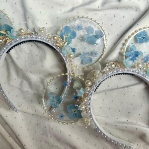 Ice Blue Flower Resin Mouse Ears Crown Headband, Womens Princess Ears ...