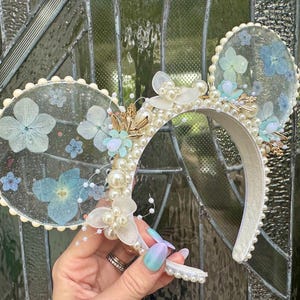 Ice Blue Flower Resin Mouse Ears Crown Headband, Womens Princess Ears ...
