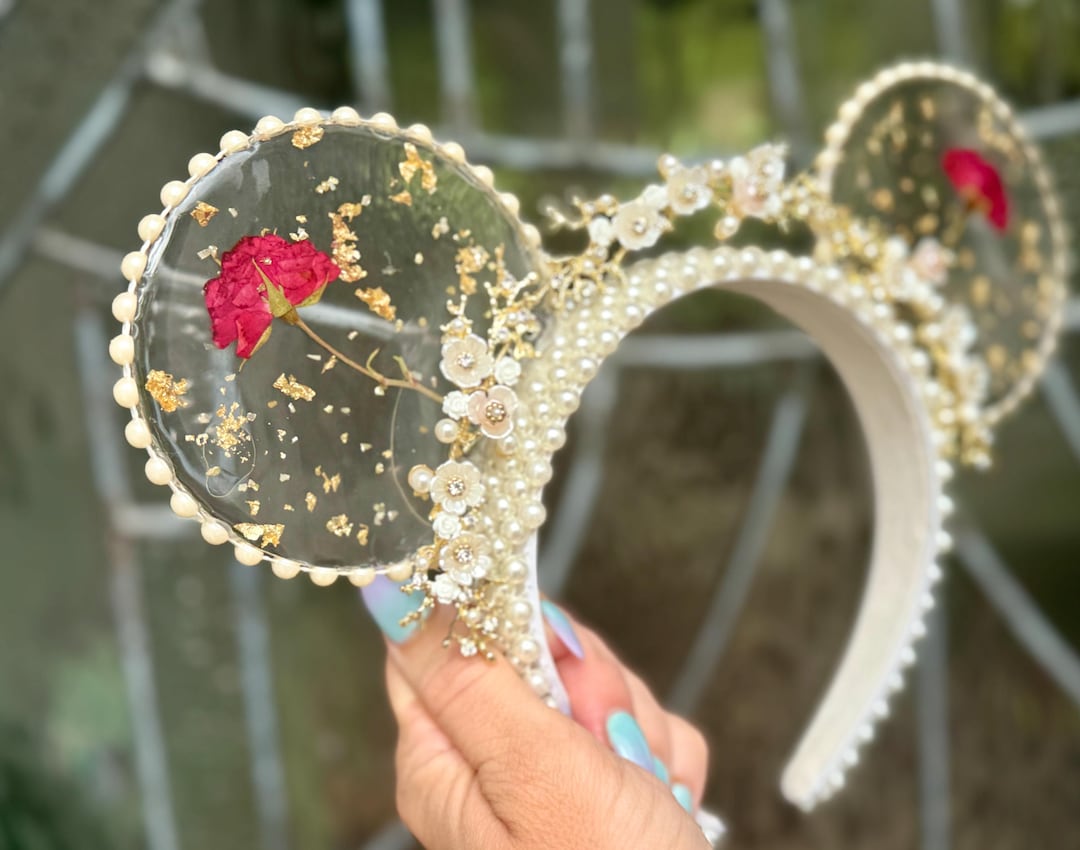 Enchanted Rose Mouse Ears Crown Headband, Womens Princess Ears, Gold ...