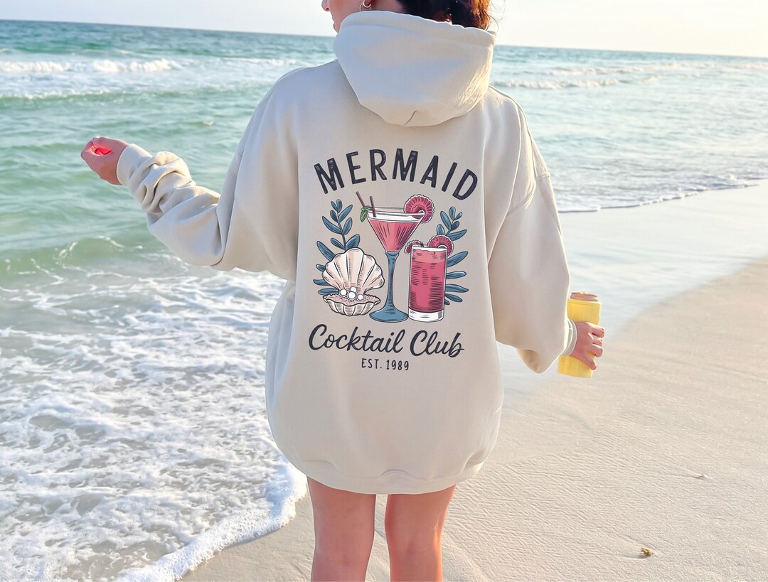 Mermaid Cocktail Club Hoodie, Mermaidcore Hoodie With Words on Back ...