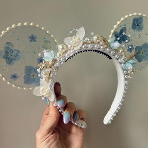 Ice Blue Flower Resin Mouse Ears Crown Headband, Womens Princess Ears ...