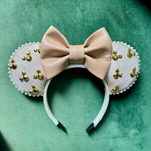 The Neutral Pearl Leather & Pearl Mouse Ears Headband in Beige - Etsy