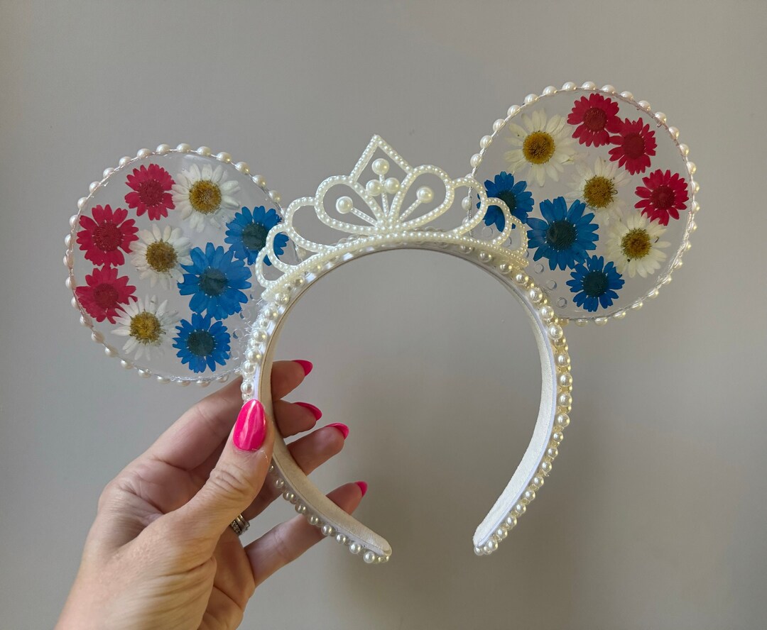 Red White and Blue Resin Mouse Ears, 4th of July Flower Mouse Ears ...