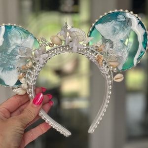 Mermaid Core Mouse Ears Ocean Resin Mouse Ears Custom Shell Pearl Mouse ...