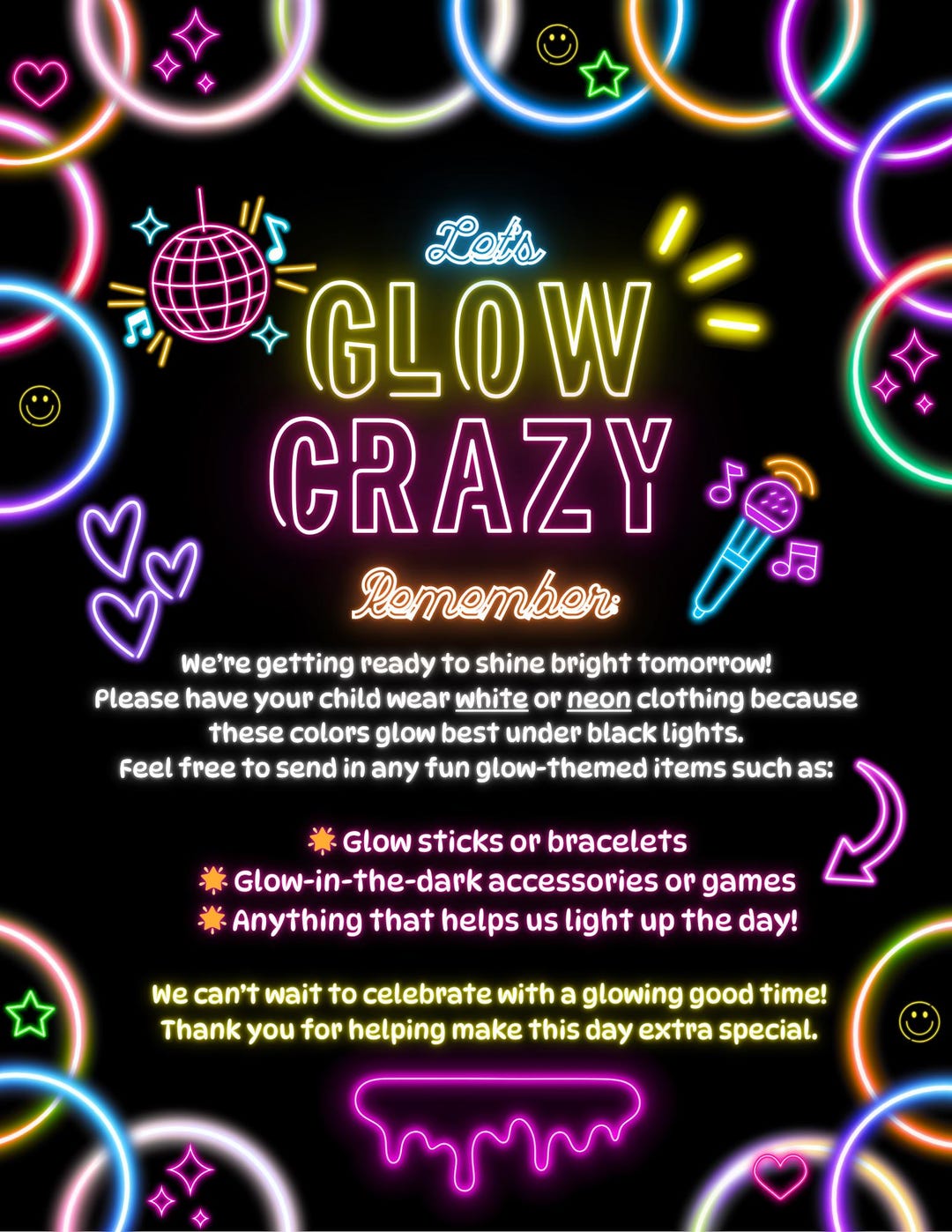 Glow Day Reminder Printable – Editable Classroom Flyer for End of Year ...