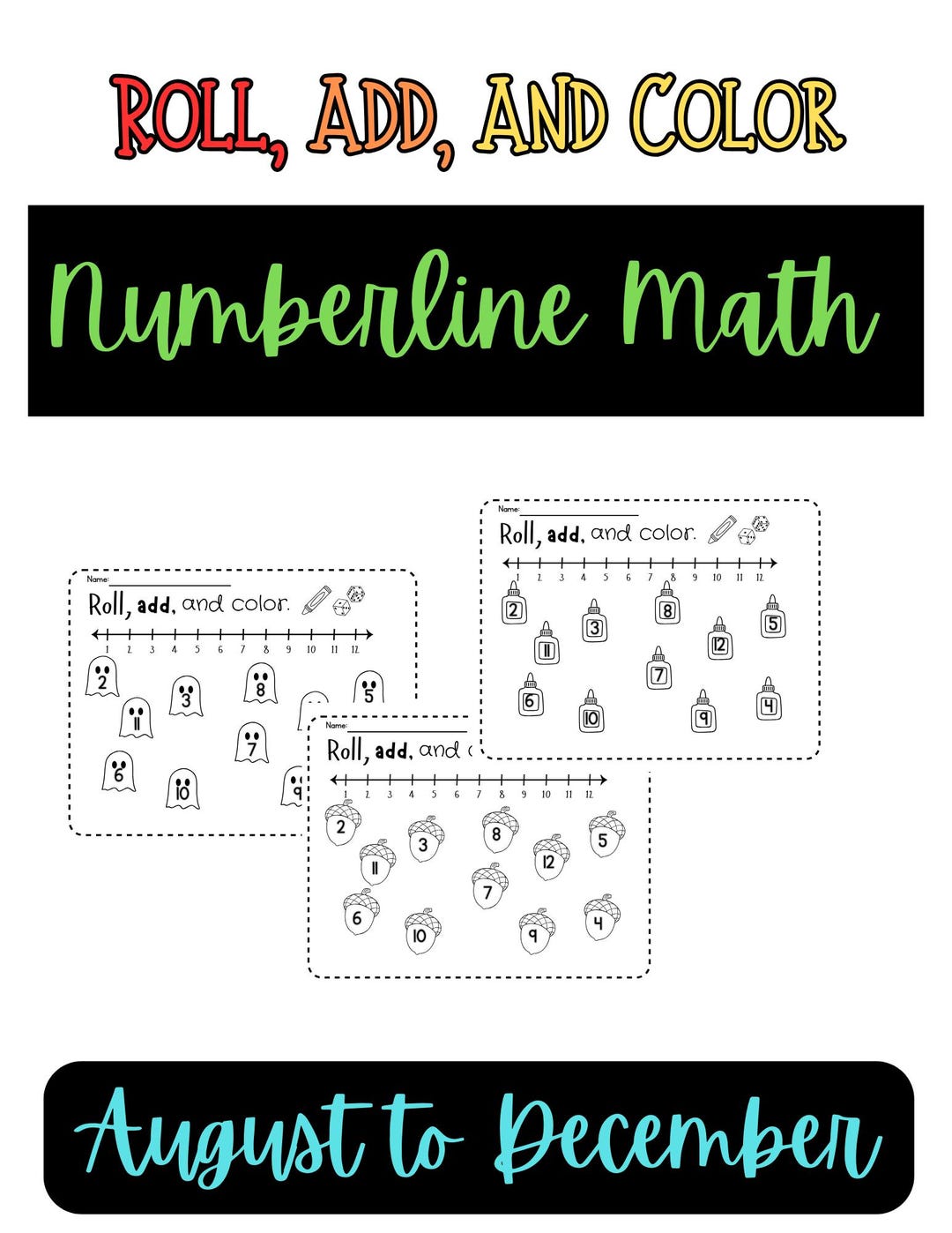 Seasonal Addition Dice Game Worksheets | Roll, Add, and Color Math ...