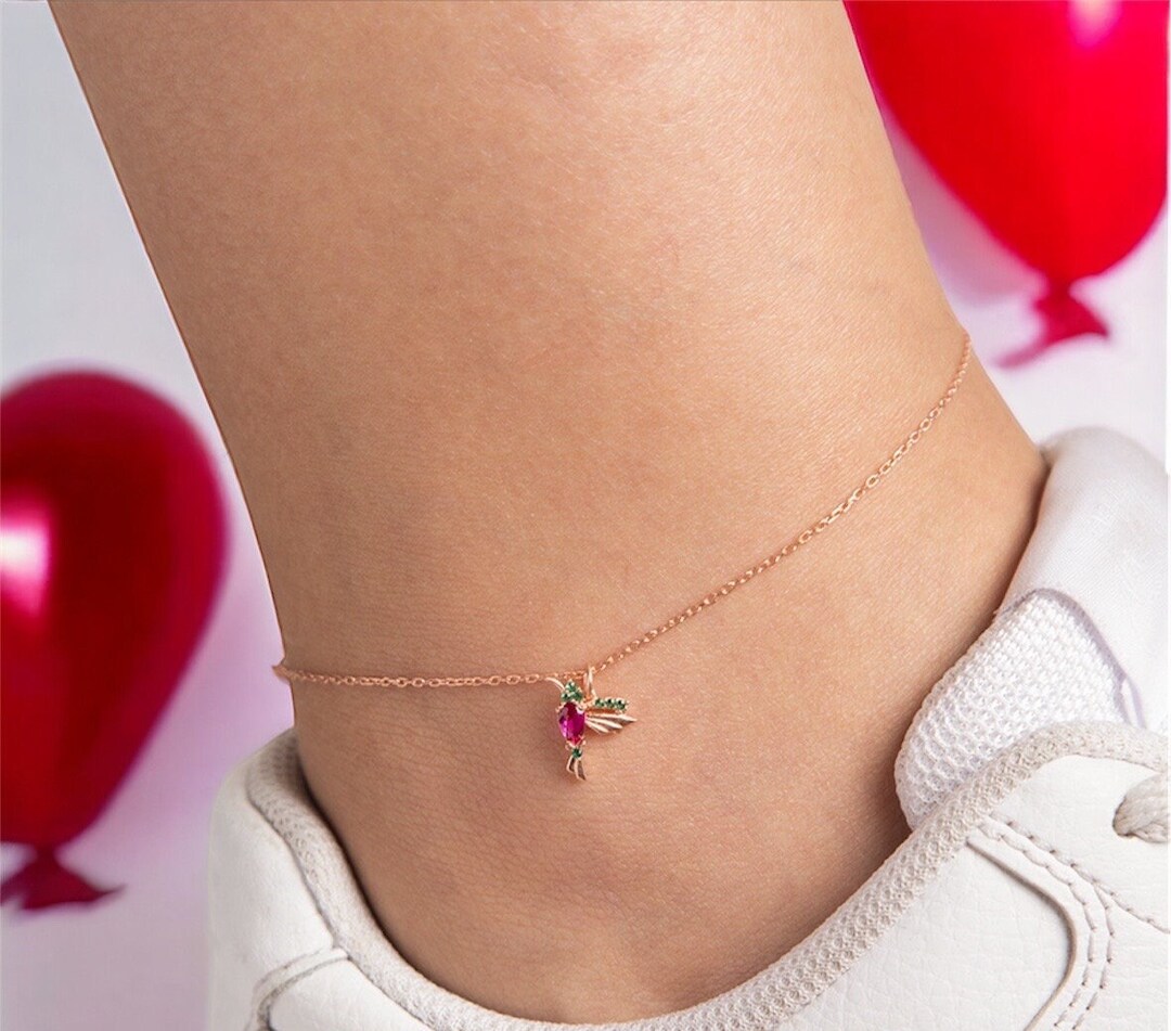 Hummingbird Anklet ,gift for Her, Mother's Day Gift,silver Gold Rose ...
