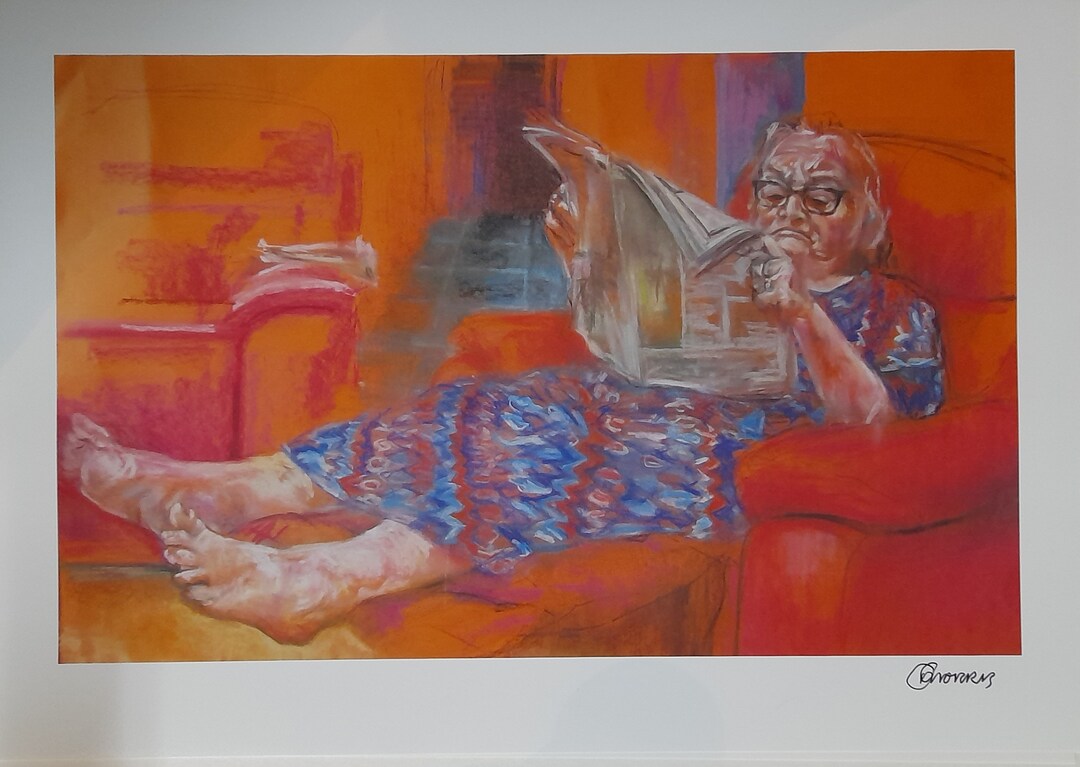 Art Print of Drawing 'eileen Reading the Paper on - Etsy