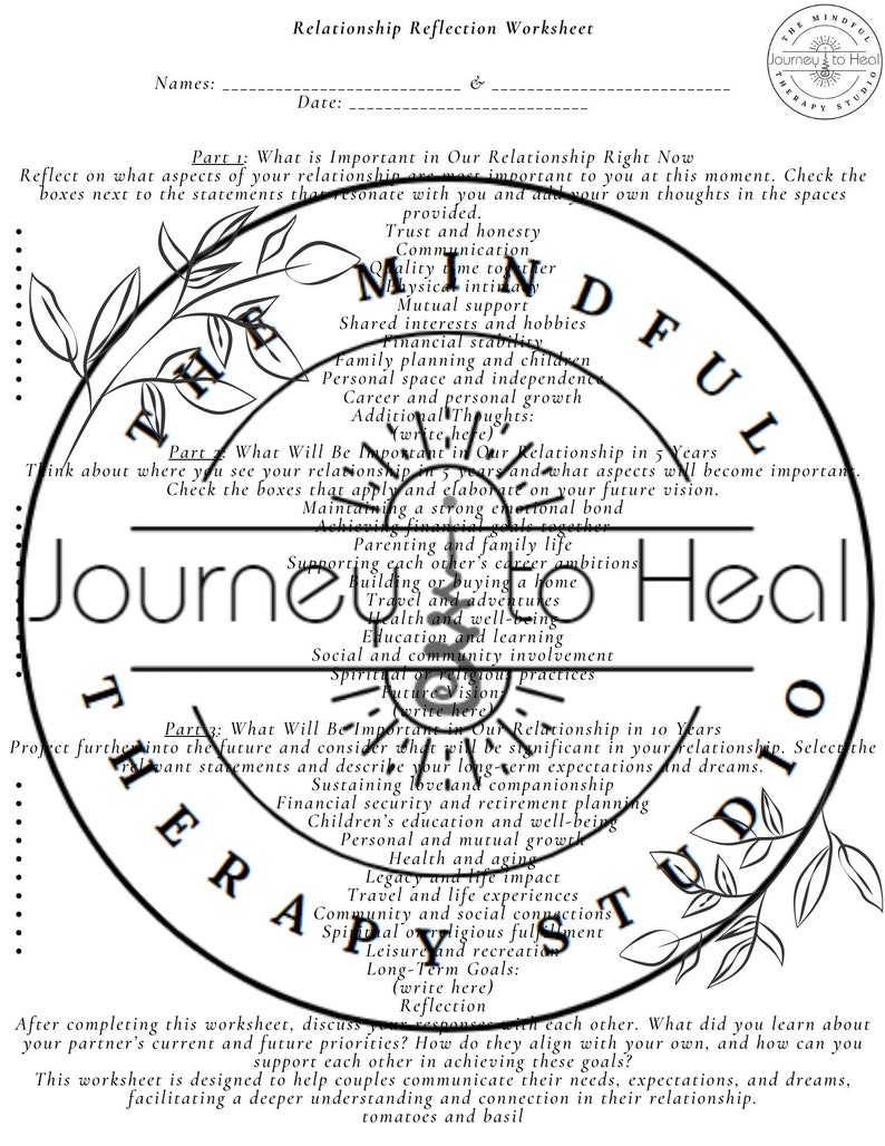 Worksheet: Relationship Reflection - Etsy