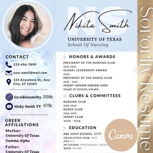 Sorority Resume Template, College Sorority Rush Resume, Sorority ...
