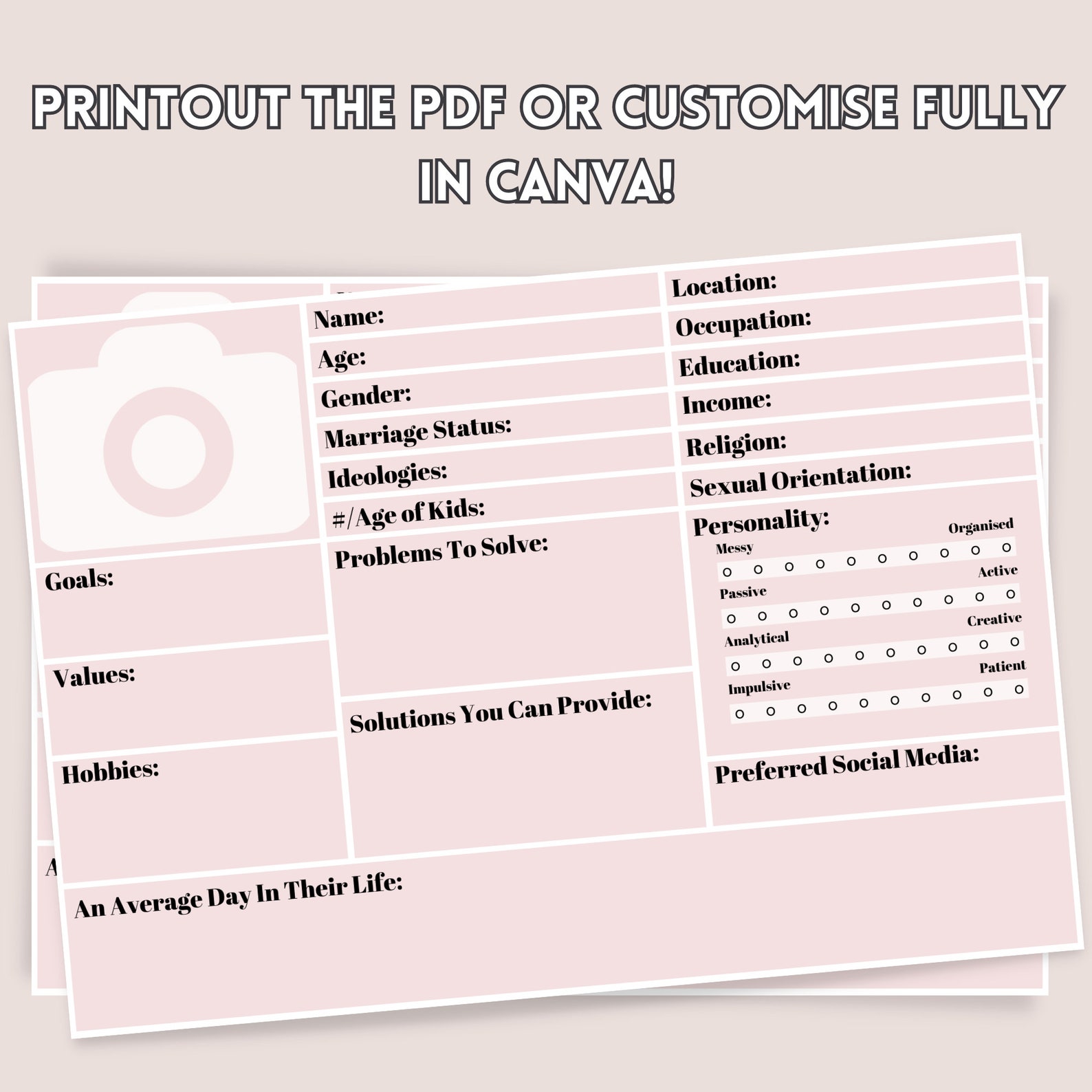 Printable Customer Avatar Worksheet for Identifying Your - Etsy