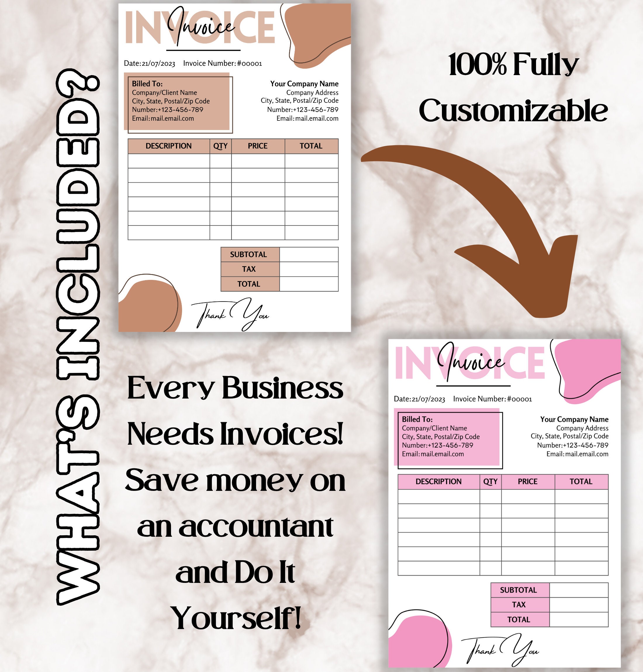 Social Media Invoice Template, Editable Invoice, Printable Business ...