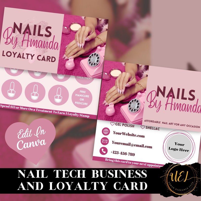Nail Artist Business and Loyalty Card Template Bundle, Pink Nail Artist ...