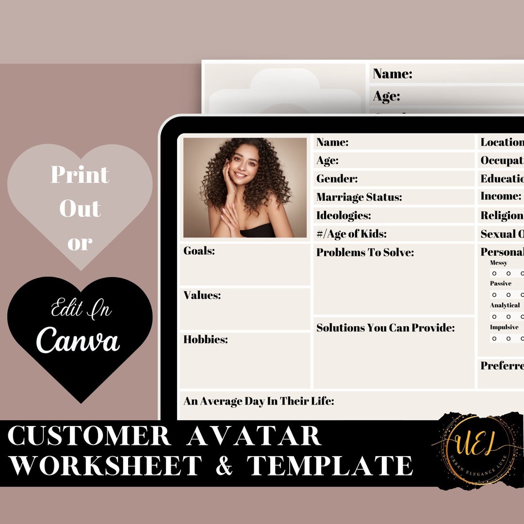 Target Customer Worksheet for Small Business Owners, Customer Avatar ...