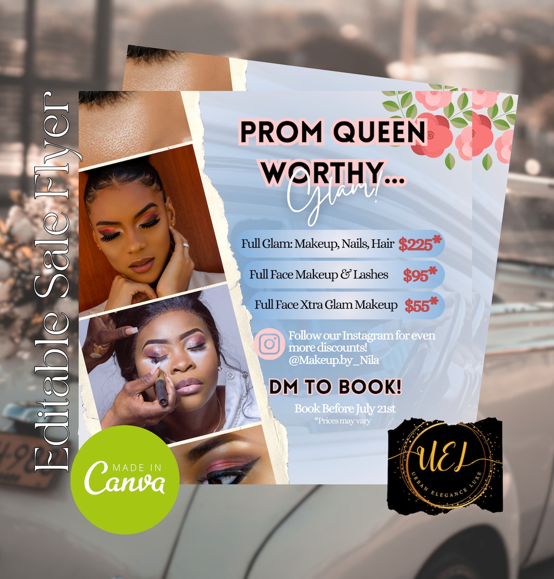 Prom Makeup Glam Sale Flyer Template, Prom Booking Sale Flyer, Braids ...
